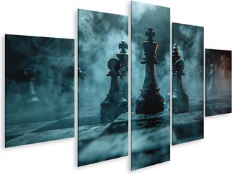 Islandburner Bild auf Leinwand Schachfiguren auf dunklem Schachbrett umgeben von Rauchschwaden Bilder Wandbilder Poster