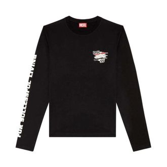 Diesel Homme, Tops, Noir, Taille: XS SweaT-shirt à Col Rond et Imprimé Graphique