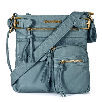 Montana West Mittelgro&szlig;e Umh&auml;ngetasche f&uuml;r Damen Schultertaschen Multi Pocket leichte Reisetasche Ultra weiches gewaschenes Leder 046, 046jean, Small