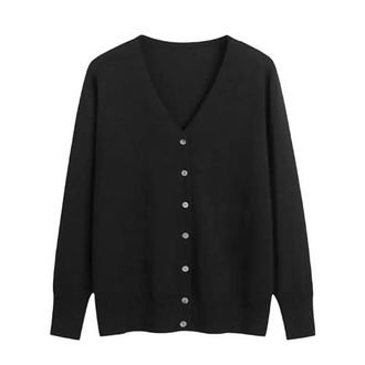 Generic Cardigan en tricot &agrave; col en V pour femme avec bordure c&ocirc;tel&eacute;e &agrave; manches longues simple boutonnage &eacute;l&eacute;gant, noir, Taille XL