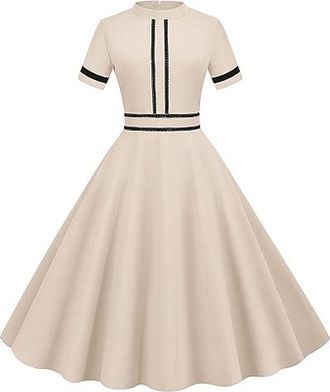 Generic Costume de Vintage pour Femme, Jupe à Carreaux, Robe avec noeud, Vintage Anime Jeu de Rôle Robe pour Halloween Party Rose 1950s Rockabilly 1950s Cockt