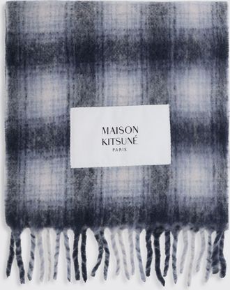 Maison Kitsun&eacute; karierter Schal aus Alpaka-Wollmischung mit Fransenr&auml;ndern