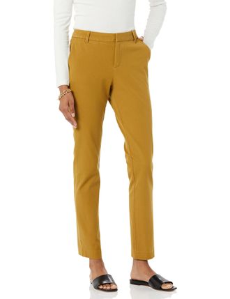 Amazon Essentials Damen Bi-Stretch-Hose Mit Langem, Geradem Bein, Dunkles Kamelbraun, 42