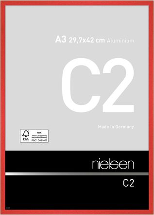 Nielsen Design Bilderrahmen, 29,7 x 42 cm (A3), Aluminium, Rot glanz, Posterrahmen zum Aufh&auml;ngen im Hoch- & Querformat, Echtglas, C2