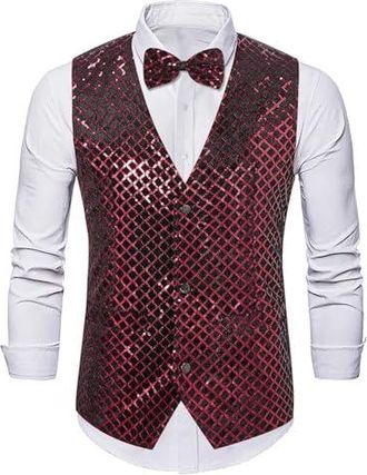 Generic Gilet &agrave; paillettes sans manches pour adultes - Veste pour femmes et hommes - Costume de disco, danse, Nouvel An, carnaval, f&ecirc;te &agrave; th&egrave;me - Haut &agrave; paill
