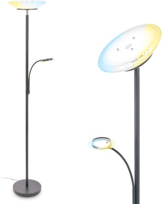 Briloner Stehlampe mit flexiblem Fluterkopf und Lesearm, stufenlos dimmbar, CCT warmweiß bis kaltweiß, Stehleuchte, Leselampe, Deckenfluter, Wohnzimmerlampe, S