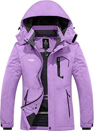 Wantdo Femme Veste de Montagne Outdoor Manteau dhiver Chaud avec Capuche Amovible Veste Imperm&eacute;able Coupe-Vent Veste Randonn&eacute;e pour Voyage Violet Clair S