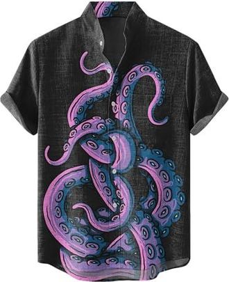 Generic Chemise boutonn&eacute;e amusante pour homme, chemise de plage tendance, col montant, chemise &agrave; bouton-pression, grande taille, haut d&eacute;t&eacute; respirant, d&eacute;contra