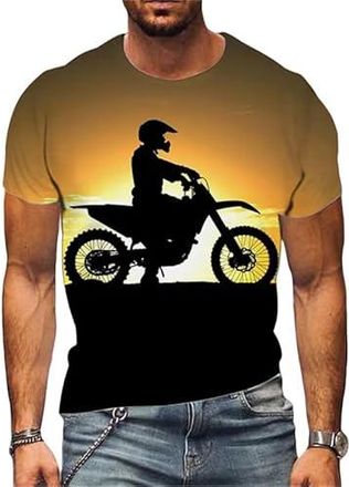 Keephen T-Shirt &agrave; col Rond pour Homme avec Motif Moto VTT Sportif Impression 3D Manches Courtes Haut d&eacute;contract&eacute;