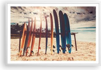 Arttor Poster Weißrahmen Surfen Strand Board Deko 91x61cm Wandposter Art Prints Wandbilder Dekoration Wohnzimmer Schlafzimmer Küche Wanddeko Bild Wand Kunstd