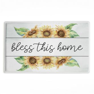 Stupell Industries Bless This Home Badematte mit Sonnenblumen-Motiv, Bedruckt, Plüsch, Design von Kim Allen, 30 x 0,8 x 18 cm