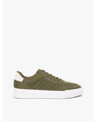 Tommy Hilfiger Court-Sneaker aus Strick in Olivgr&uuml;n mit Logo