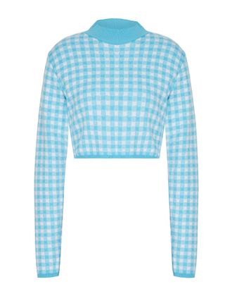 8 by YOOX COTTON-BLEND CHECK KNIT CROP-TOP