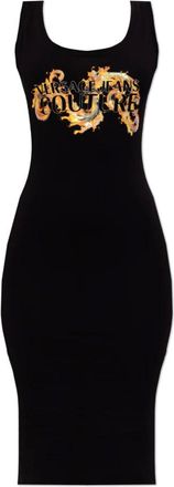 Versace Jeans Couture Femme, Robes, Noir, Taille: 42 FR Printed Embroidered Cotton-Jersey Long Dress