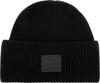 Acne Studios unisex, Accessoires, Noir, Taille: ONE Size Face Logo Beanie