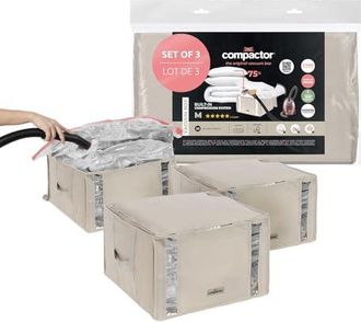 Compactor Vakuum-Aufbewahrungstaschen, Kompression mit Staubsauger, patentiertes Ventil, gro&szlig;es Fassungsverm&ouml;gen, W&auml;scheschutz, 3 St&uuml;ck, Gr&ouml;&szlig;e M, 42 &times; 40 &times; 27 c