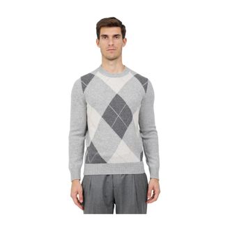 Gran Sasso Maglia girocollo lavorata con fantasia a rombi in lana vergine - - Knitwear - Herren - Mehrfarbig - M