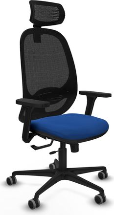 Piqueras y Crespo Drehstuhl mit 3D-Armlehnen, h&ouml;henverstellbarer Lendenwirbelst&uuml;tze und h&ouml;henverstellbarem Kopfteil, Schwarz / Blau