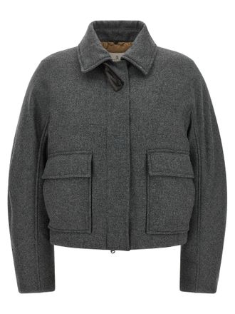 Brunello Cucinelli Shearling Collar Wool-Cashmere Jacket - Charcoal