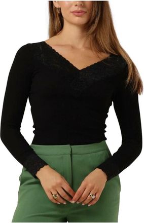 Rosemunde Bernadine V-Ausschnitt Spitzen-T-Shirt - - Knitwear - Damen - Schwarzk - L