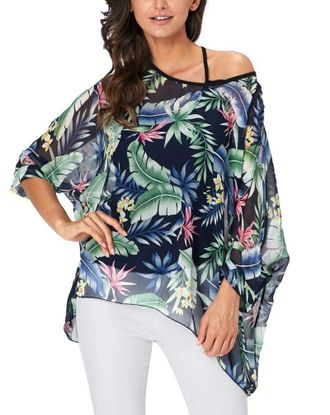 Minetom Damen Sommer Chiffon Bluse Strand Beil&auml;ufige T Shirt Lose Hemd Oversize Oberteile Tuniken Tops Strandponcho Bikini Cover Up Stil 21 Einheitsgr&ouml;&szlig;e