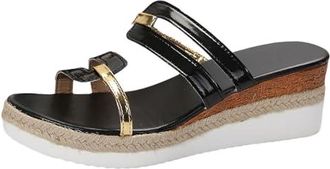 Generic Pantoufles d&eacute;contract&eacute;es pour femme en cuir souple tiss&eacute; avec fond en paille &eacute;paisse et talon inclin&eacute; grande taille 2026, Noir, 36.5 EU