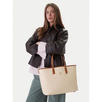 Tommy Hilfiger Handtasche Tommy Hilfiger Th Monoplay Tote Le AW0AW17416 Beige