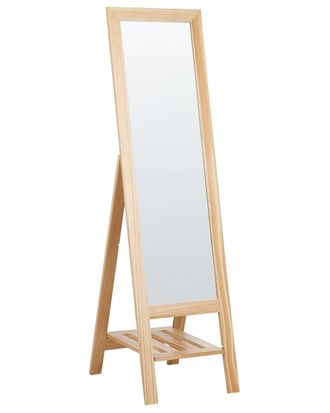 Beliani Standspiegel mit Rahmen Regal Holz Hellbraun 40x145 cm klappbar Rustikal Luisant
