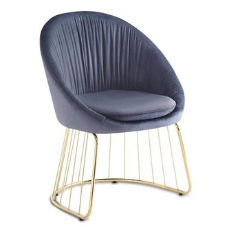 Menzzo Chaise Design avec Dossier Arrondi Effet drapé Pralion Pied Or et Velours Gris