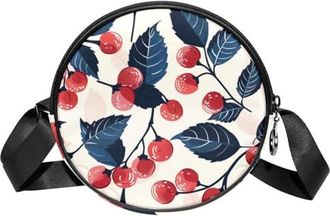 Generic Sac &agrave; bandouli&egrave;re Circle pour femme, petit sac &agrave; bandouli&egrave;re cerise avec fermeture &eacute;clair, bretelles r&eacute;glables, sac &agrave; main rond d&eacute;contract&eacute; pour femme