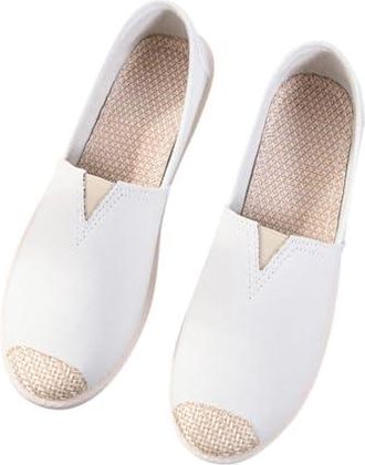 Minetom Espadrilles Femmes Filles Été Chaussures en Toile Casual Imprimé Confortable Pantoufles Chaussures Plates A Blanc 41 EU