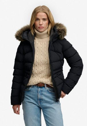 Superdry Steppjacke HOOD FAUX FUR FUJI PADDED JKT Kunstfaser, slim fit