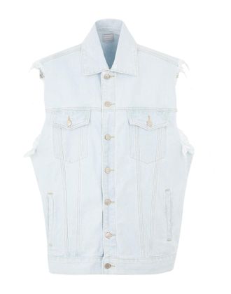 8 by YOOX ORGANIC COTTON DENIM FRINGED OVERSIZED VEST
