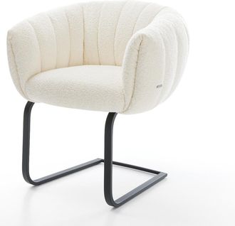 DELIFE Freischwinger Jada-Flex Boucl&eacute; Wei&szlig; Freischwinger flach Schwarz Taschenfederkern, Esszimmerst&uuml;hle
