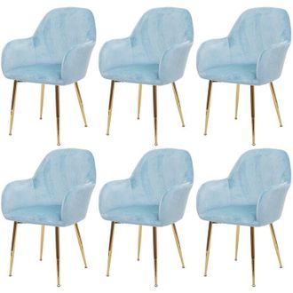 Hhg 6er-Set Esszimmerstuhl HHG-240, Stuhl K&uuml;chenstuhl, Retro Design Samt mint, goldene Beine