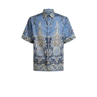Etro Homme, Chemises, Multicolore, Taille: XL Chemise &agrave; Manches Courtes Imprim&eacute; M&eacute;daillon Bleu