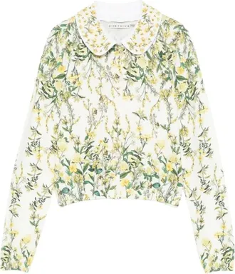 Alice & Olivia Femme, Blouses et Chemises, Blanc, Taille: 42 FR Willa Chemise Boutonn&eacute;e en Soie