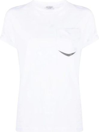 Brunello Cucinelli T-Shirt mit Monili-Perlenbesatz - - Tops - Damen - Wei&szlig; - L