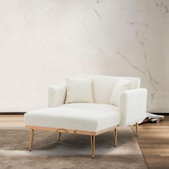 STILVORA Fauteuil Relax Convertible 1 Place Dossier R&eacute;glable 3 Positions avec 2 Coussins Cadre En Bois en Velours Beige