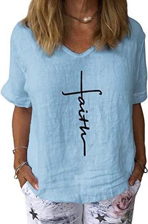 Minetom T-Shirts Chic Femmes Blouse Col Rond Chemisier Manches Courtes Imprimé Hauts Grande Taille Tops de Plage Casual Loose Tee Shirt Tunic Chemise Tunique 