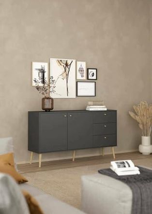 Dmora Kommode Florence, Wohnzimmerbuffet, Wohnzimmer-Sideboard, Moderne K&uuml;chen-Speisekammer, 147x39 h82 cm, Grau