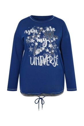 Angel Of Style Sweatshirt Sweatshirt Loose Fit Universe-Print Saum-Tunnelzug
