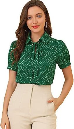 Allegra K Femmes À Pois Manche Courte Noeud Papillon Collier Pan Chiffon Chemisier Halloween déguisement Vert foncé L