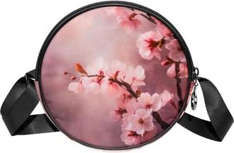 Generic Petit sac &agrave; bandouli&egrave;re rond pour femme, motif fleurs de cerisier avec fermeture &eacute;clair, bretelles r&eacute;glables, sac &agrave; main rond d&eacute;contract&eacute; pour femmes 
