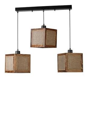 Opviq Elegant Chandelier with FIR Wood Body & Natural Fabric Cap, Adjustable Height, E27 Socket, 70 cm Total Height | Rattan & Walnut Design, Stylish Lighti