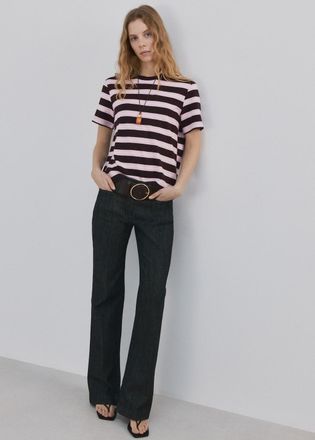 Mango T-shirt manches courtes rayures marron - Femme - XS - MANGO