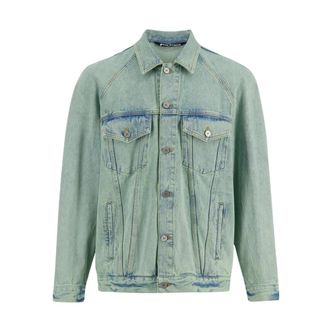 Palm Angels Homme, Vestes, Bleu, Taille: S Veste en Denim Overdyed Élégante