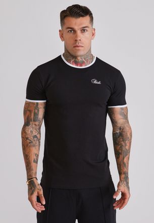 Siksilk Herren Schwarz und Wei&szlig; Ringer T-Shirt L