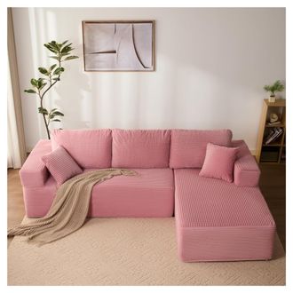 Generic Rahmenloses Bodensofa, Modulares L f&ouml;rmiges Ecksofa, mit Schlaffunktion, Cordstoff, Hautfreundlich und komfortabel, montagefrei, Zum Lesen(Rosa,Recami
