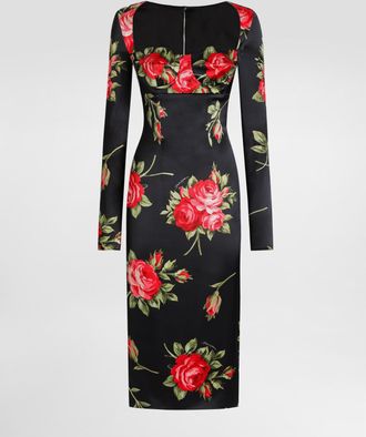 Dolce & Gabbana Etuikleid Mit Rosenbouquet-print - Frau Kleider Mehrfarbig 36